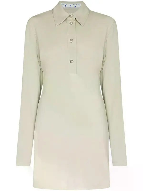 Off-White Polo Collar Long-sleeve Dress