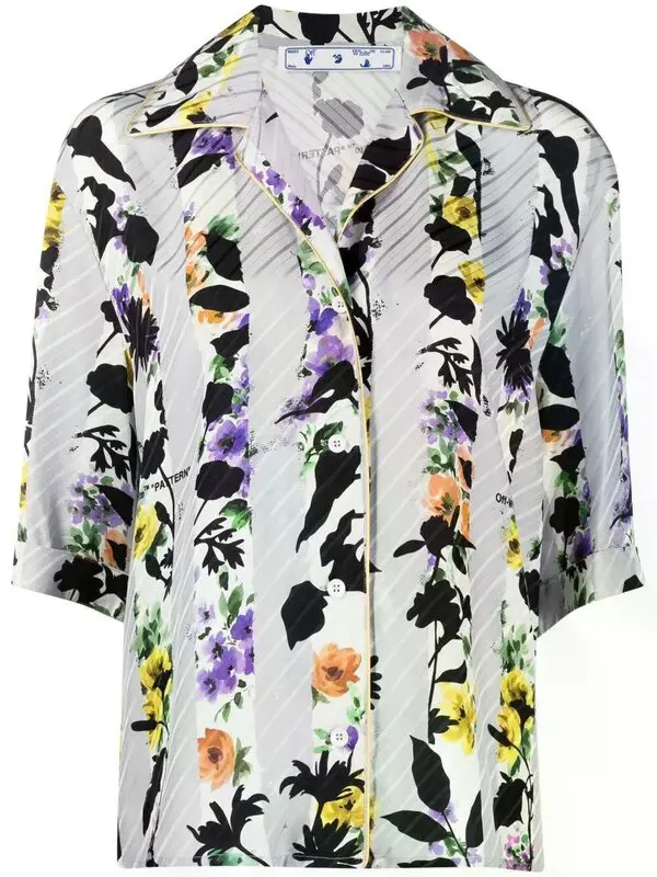 Off-White Striped Floral Bowling Shirt