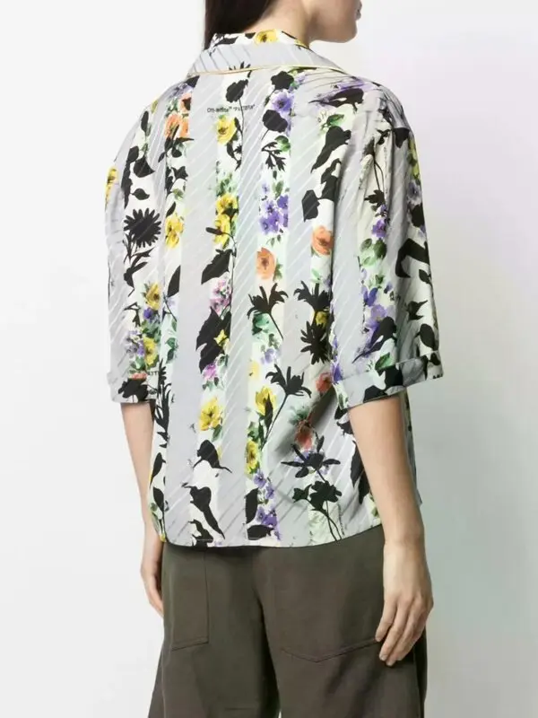 Off-White Striped Floral Bowling Shirt