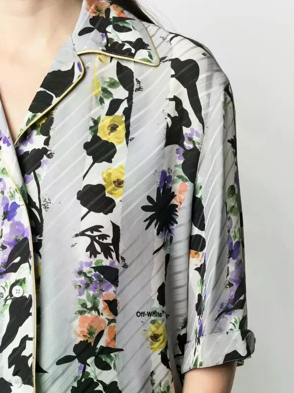 Off-White Striped Floral Bowling Shirt
