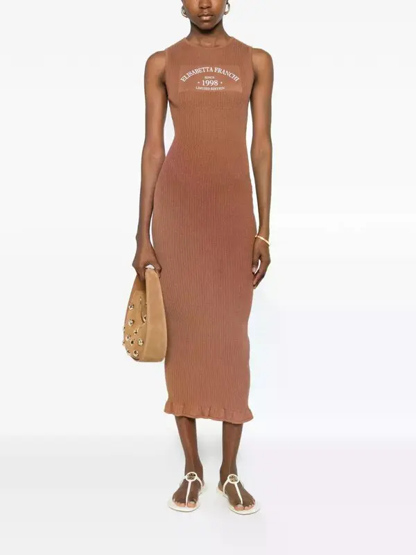 Elisabetta Franchi Logo-print Ribbed Knit Midi Dress