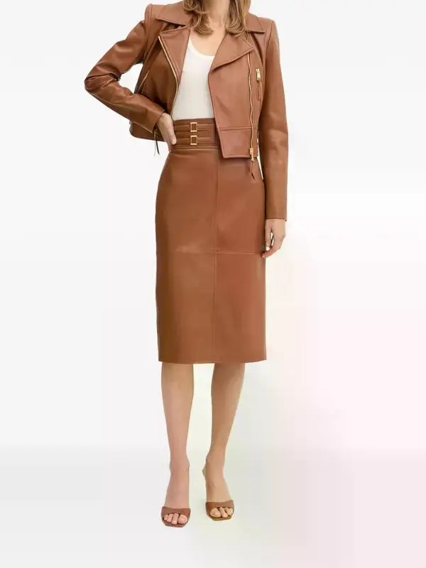 Elisabetta Franchi Belted Leather Biker Jacket - Brown