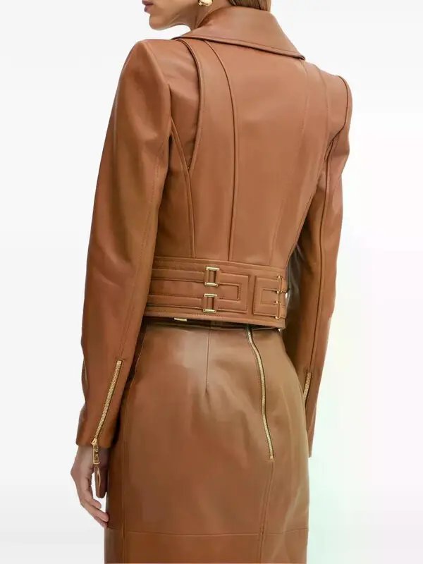 Elisabetta Franchi Belted Leather Biker Jacket - Brown