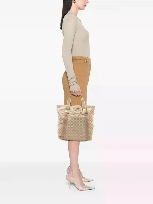 Gucci Gg Canvas Web Tote Bag - Brown