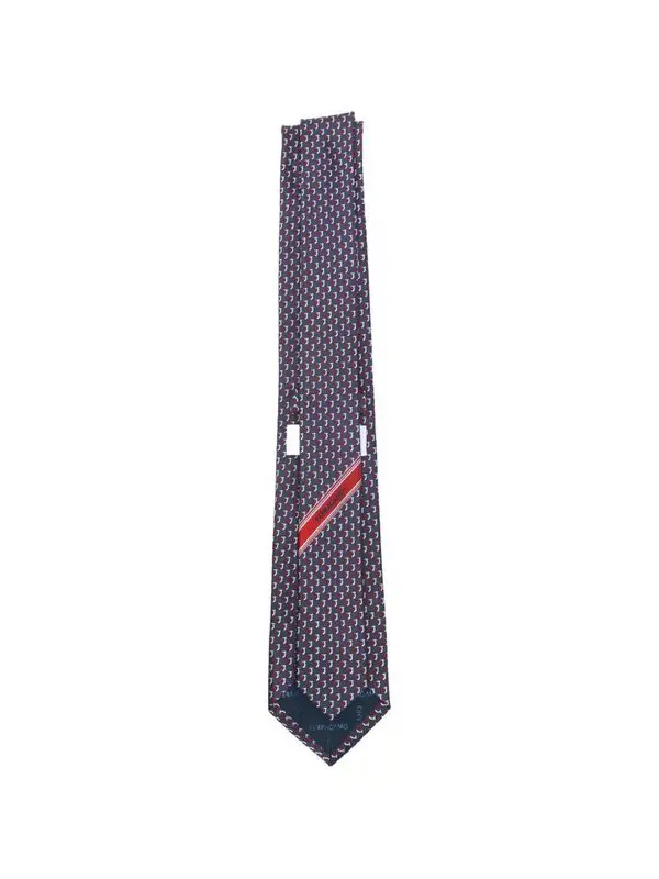 FERRAGAMO Two-tone Gancini Jacquard Neck Tie - Blue
