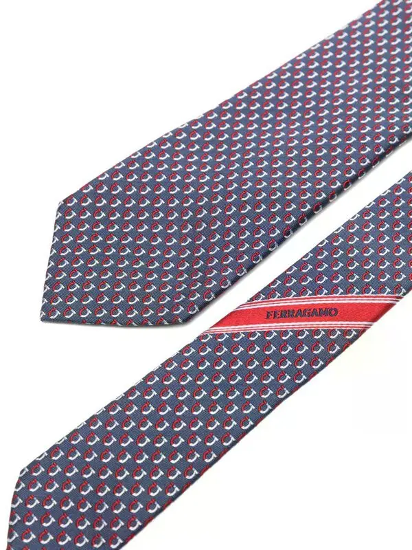 FERRAGAMO Two-tone Gancini Jacquard Neck Tie - Blue