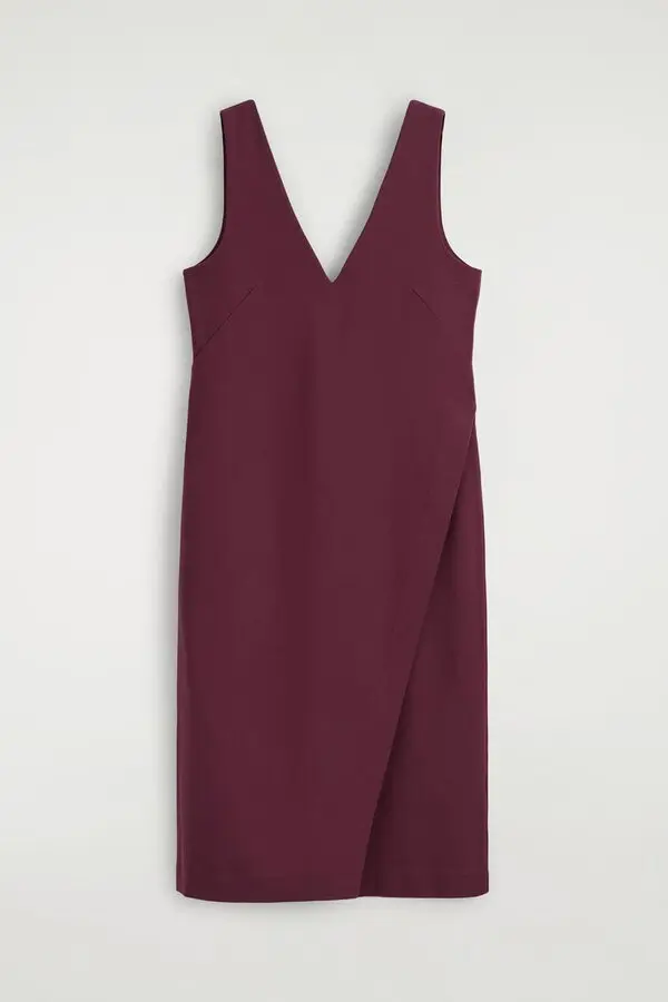 Cos V-neck Wrapped Midi Dress - Red