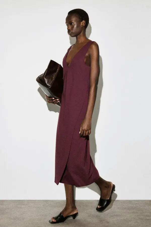 Cos V-neck Wrapped Midi Dress - Red