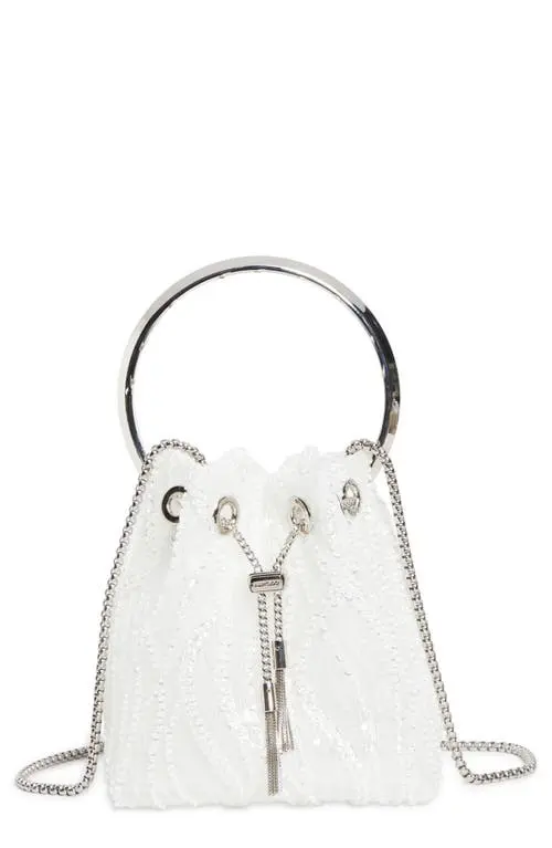 JIMMY CHOO Bon Bon Sequin Mesh Pouch - Ivory/silver