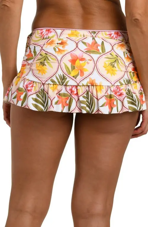 La Blanca Palm Ruffle Skirted Bikini Bottoms - White Multi