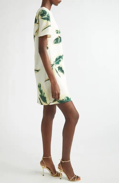 Oscar De La Renta Ficus Leaves Wool Blend Shift Dress