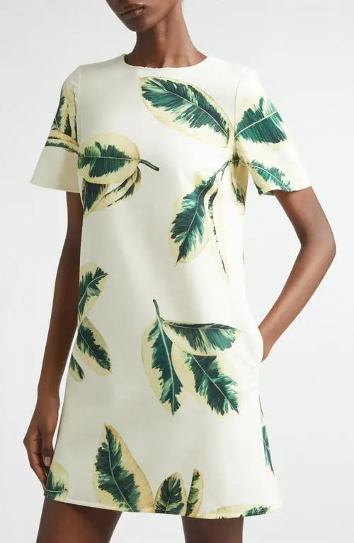 Oscar De La Renta Ficus Leaves Wool Blend Shift Dress