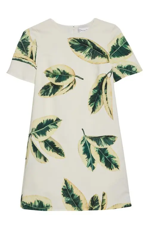 Oscar De La Renta Ficus Leaves Wool Blend Shift Dress