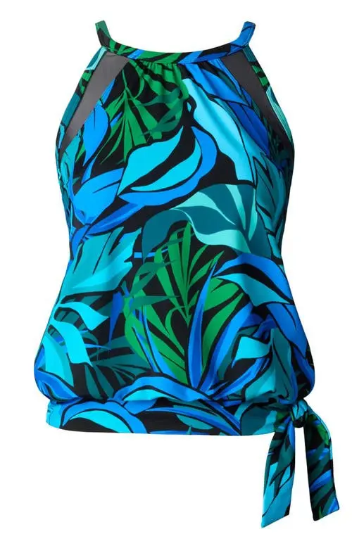 SHAPESOLVER High Neck Mesh Tankini Swimsuit Top