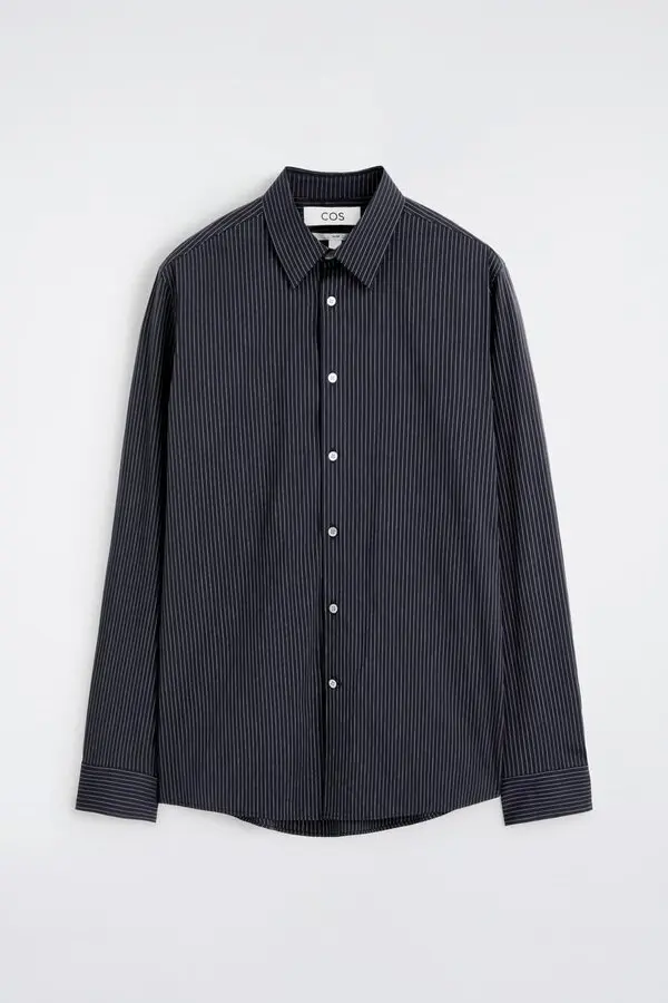 Cos Slim Tailored Cotton-poplin Shirt - Navy