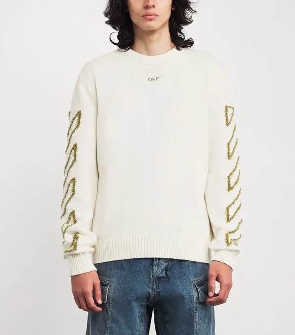 Off-White Cotton Jacquard Sweater - Beige