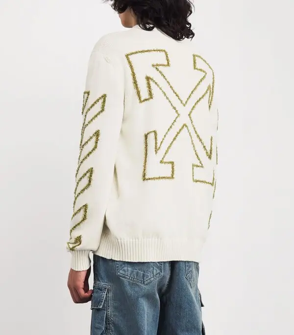 Off-White Cotton Jacquard Sweater - Beige