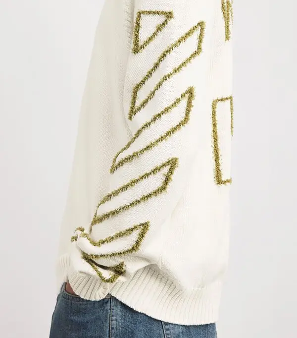 Off-White Cotton Jacquard Sweater - Beige