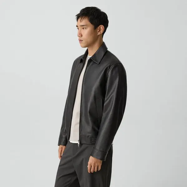 Theory Leather Wyatt Zip Jacket - Black