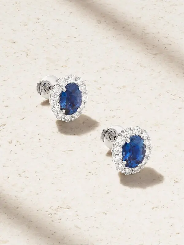 GARRARD 1735 Platinum, Sapphire, And Diamond Earrings - Gold