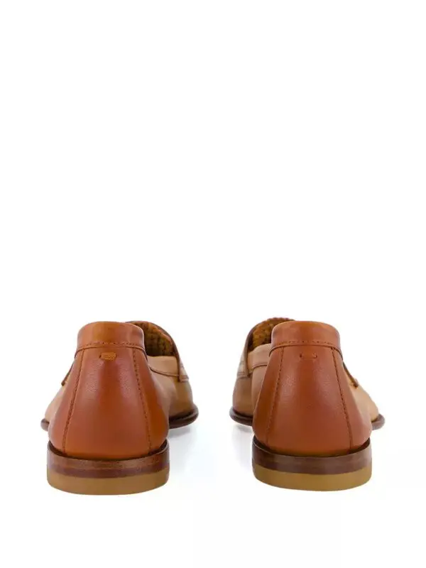 Santoni Leather Loafers With Woven Detailing - Brown