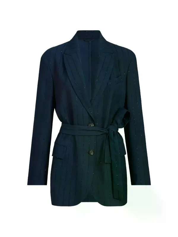 Brunello Cucinelli Chalk Stripe Belted Blazer
