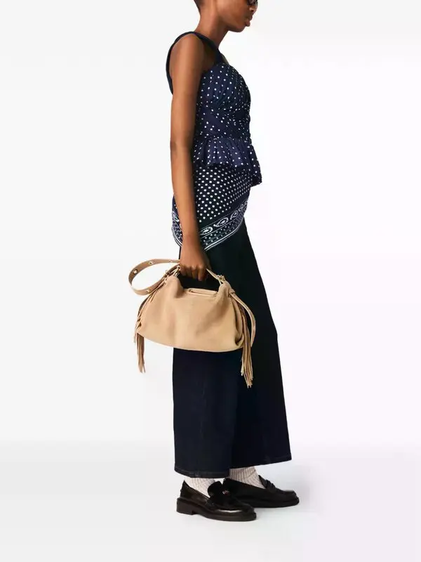 Maje Polka Dot Strapless Peplum Blouse