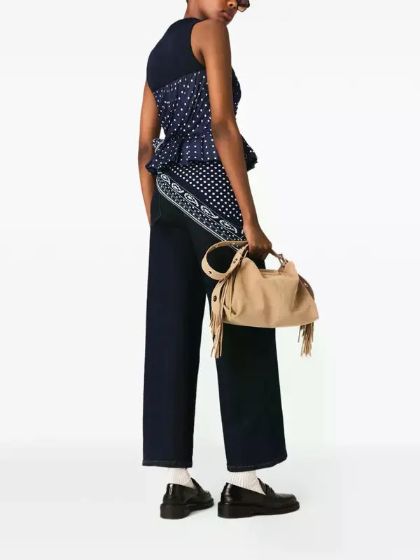 Maje Polka Dot Strapless Peplum Blouse