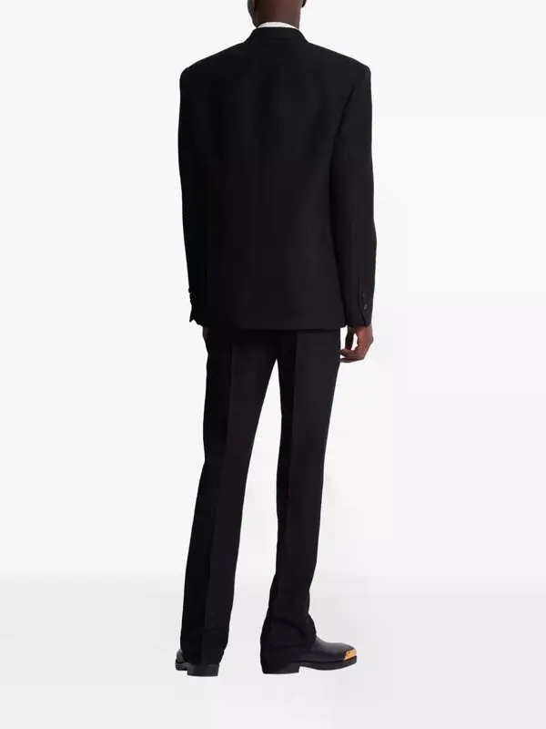 Balmain Monogram-pattern Single-breasted Wool Blazer