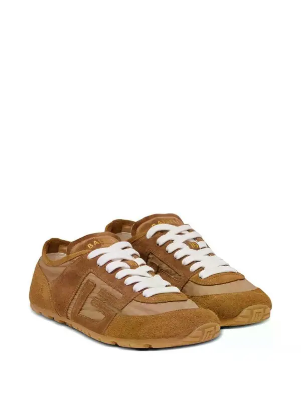 Balmain Suede And Nylon Racer Trainers - Brown