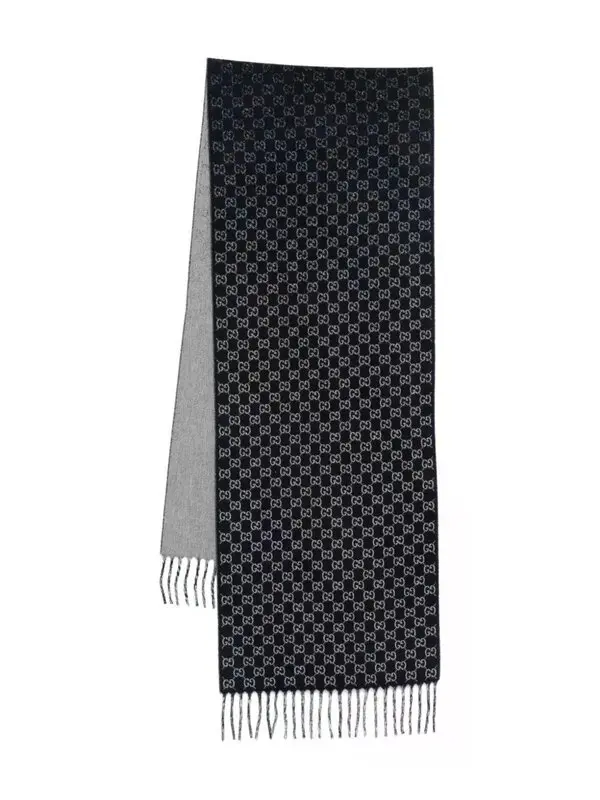 Gucci Gg-monogram Fringed-detail Scarf - Blue