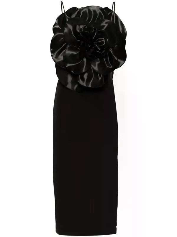 NISSA Floral-appliqué Dress - Black