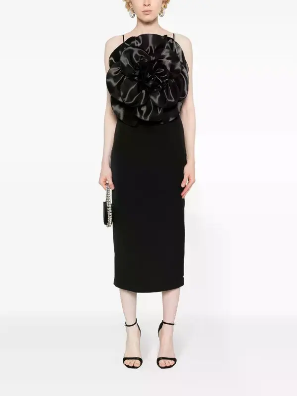 NISSA Floral-appliqué Dress - Black