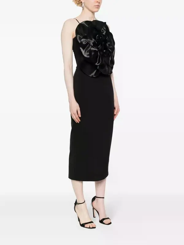 NISSA Floral-appliqué Dress - Black