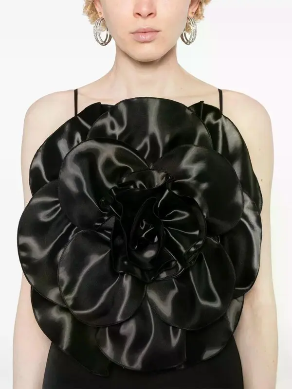 NISSA Floral-appliqué Dress - Black