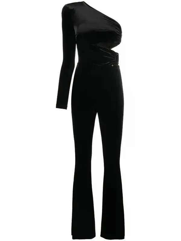 NISSA One-shoulder Velvet Jumpsuit - Black
