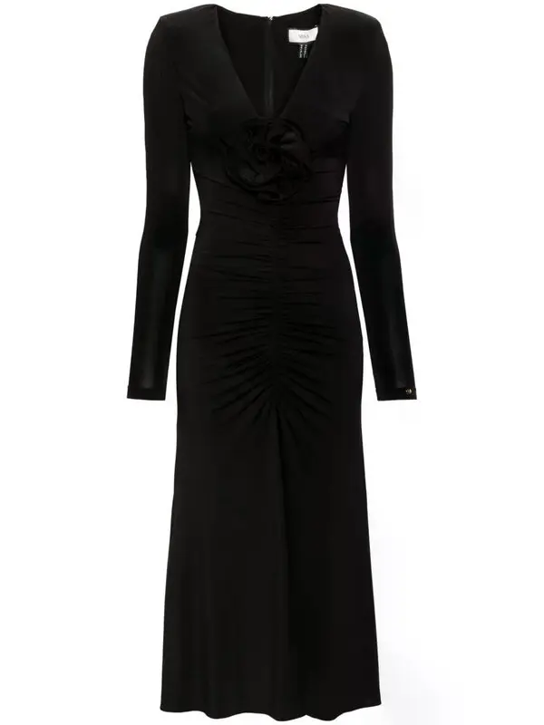 NISSA Floral-appliqué Ruched Gown
