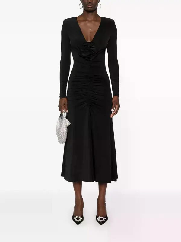 NISSA Floral-appliqué Ruched Gown