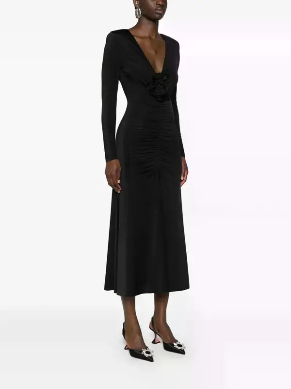 NISSA Floral-appliqué Ruched Gown
