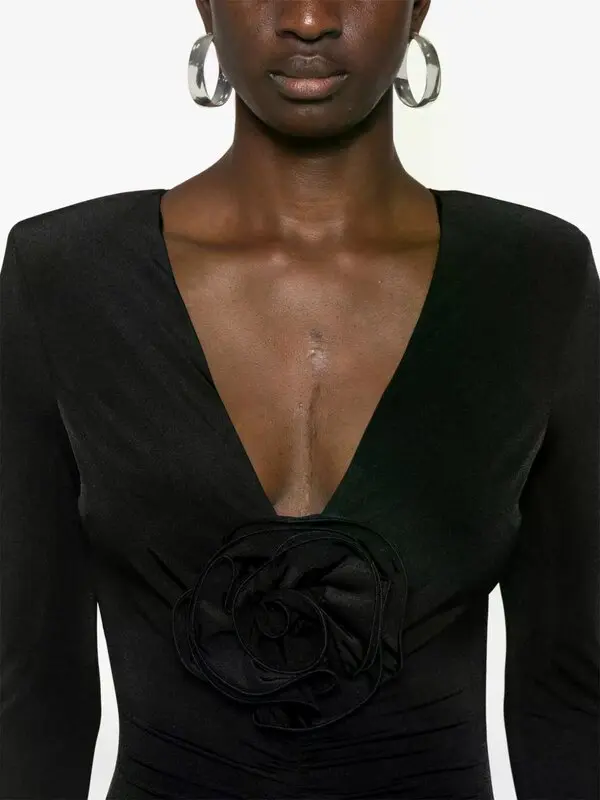 NISSA Floral-appliqué Ruched Gown