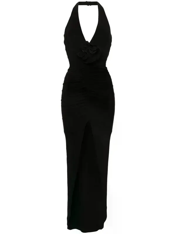 NISSA Floral-appliqué Ruched Gown