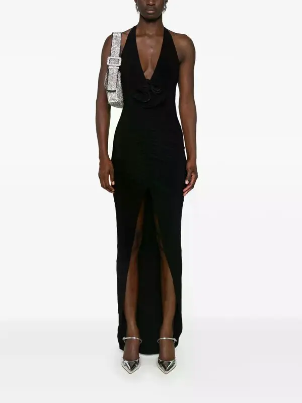 NISSA Floral-appliqué Ruched Gown