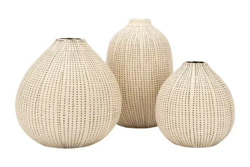 STORIED HOME Round Stoneware Vases With Polka Dot Finish, White And - Black