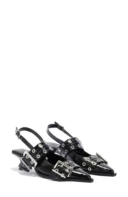 GANNI Pointed Toe Slingback Pumps - Black
