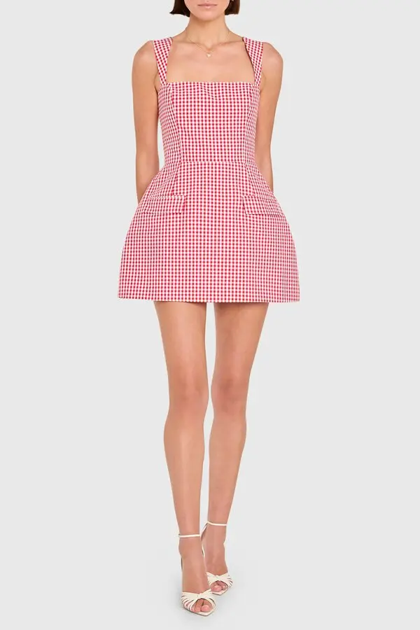 Amanda Uprichard Bethany Gingham Skort Romper - Red White