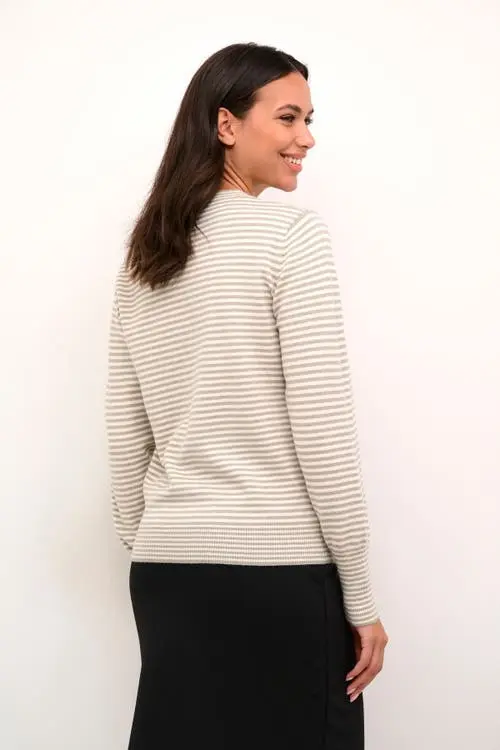 KAFFE Kanala Striped Pullover - Chalk/grey