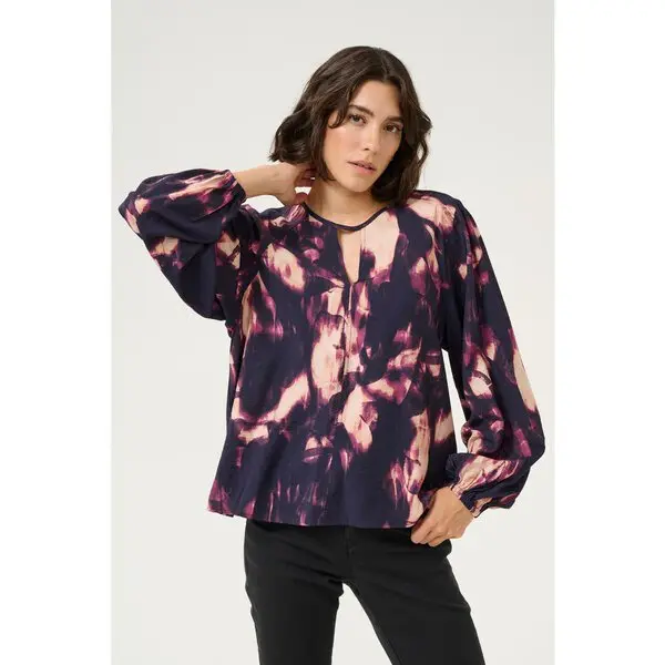 KAFFE Kadunora Cutout Neck Blouse - Purple Blurry