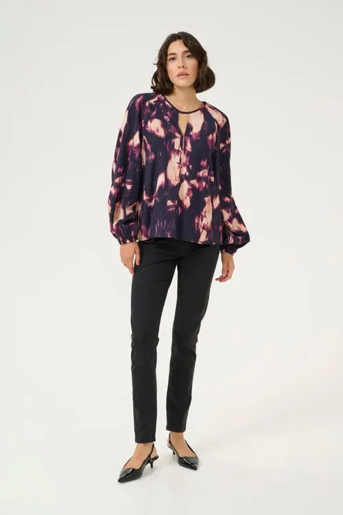 KAFFE Kadunora Cutout Neck Blouse - Purple Blurry