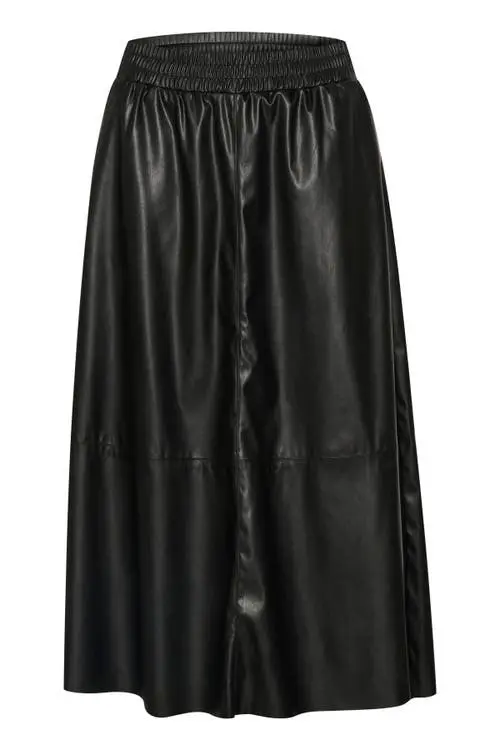 KAFFE Kamikka Faux Leather A-line Midi Skirt