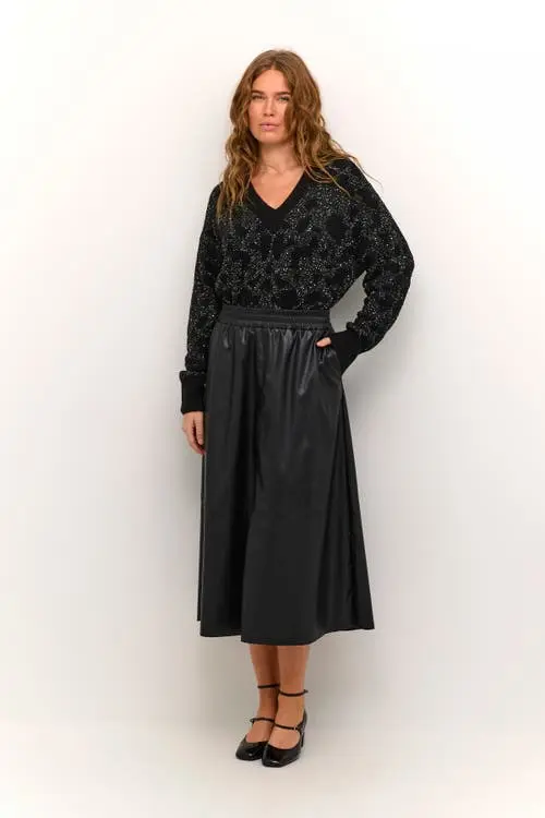 KAFFE Kamikka Faux Leather A-line Midi Skirt